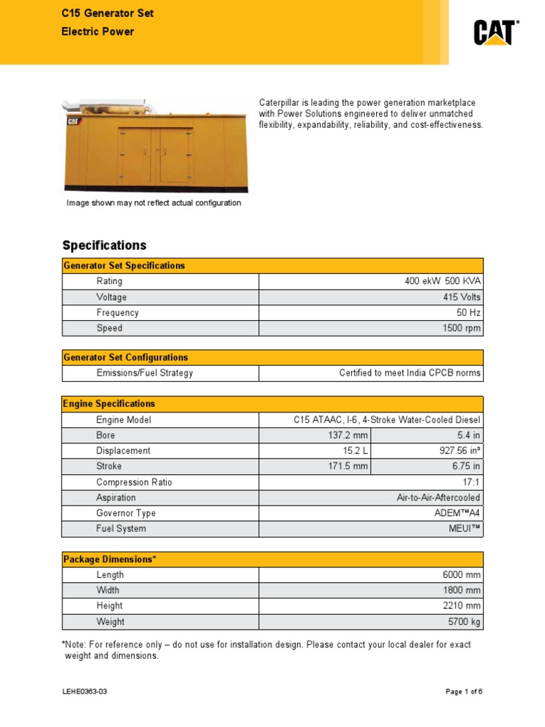 Generator Set Specifications | PDF | Engines | Diesel Engine