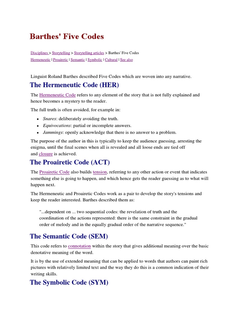 Barthes' Five Codes | Philosophical Movements | Human Communication