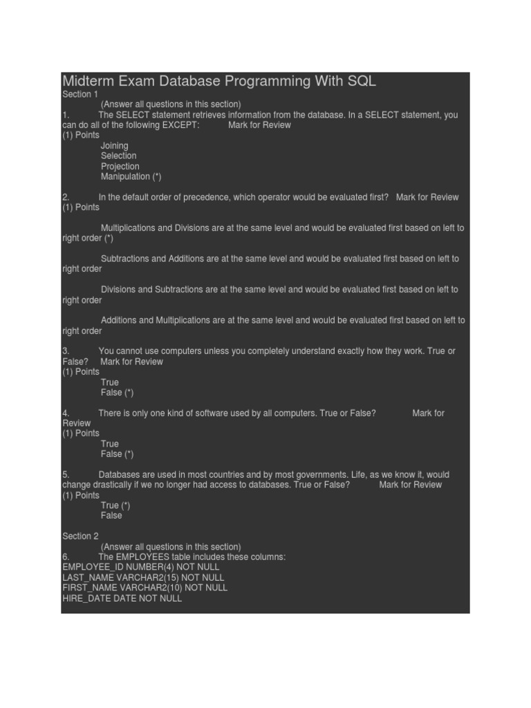 Midterm Exam Database Programming With SQL | Download Free PDF | Information Technology ...
