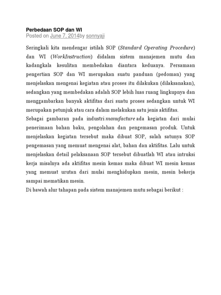 Perbedaan SOP Dan WI | PDF