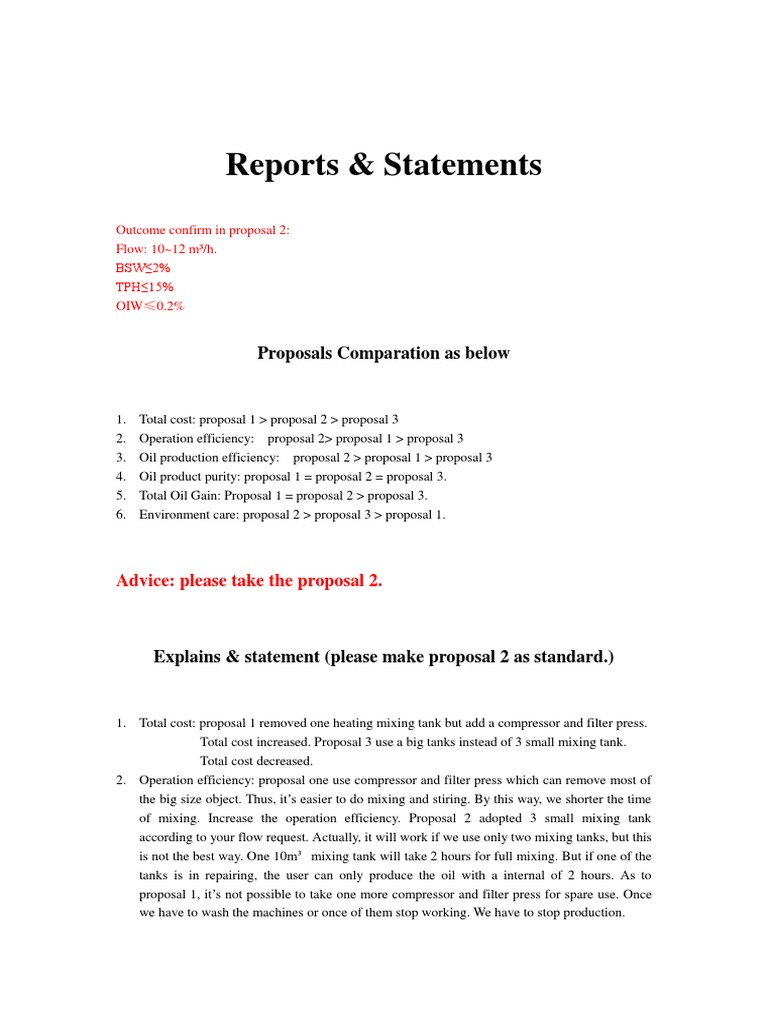 Proposal Comparison Report: Choosing the Optimal Process for Increased ...