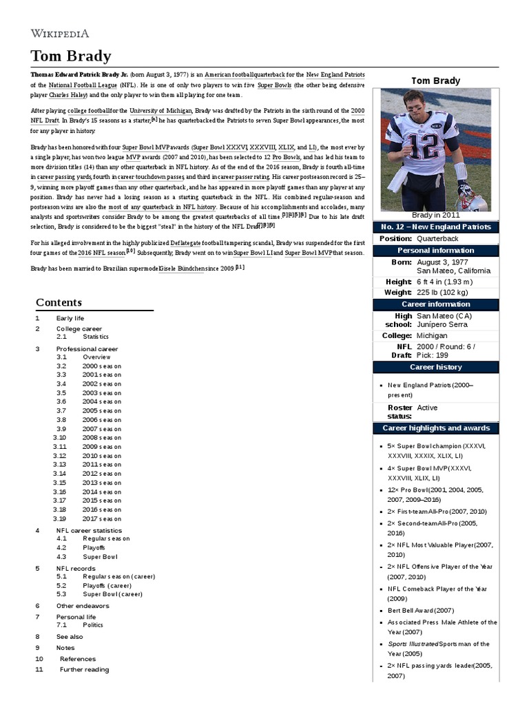 Tom Brady | PDF | New England Patriots | Tom Brady