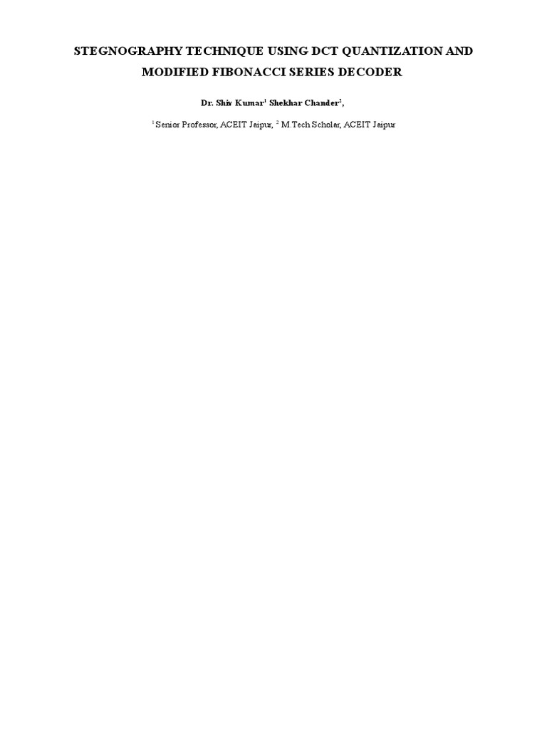 Stegnography Technique Using DCT Quantization and Modified Fibonacci Series Decoder | PDF ...