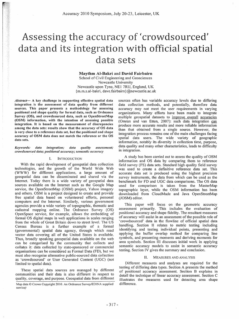 Assessing The Accuracy of Crowdsourced Data and Its Integration Ith Official Spatial Data Sets | PDF