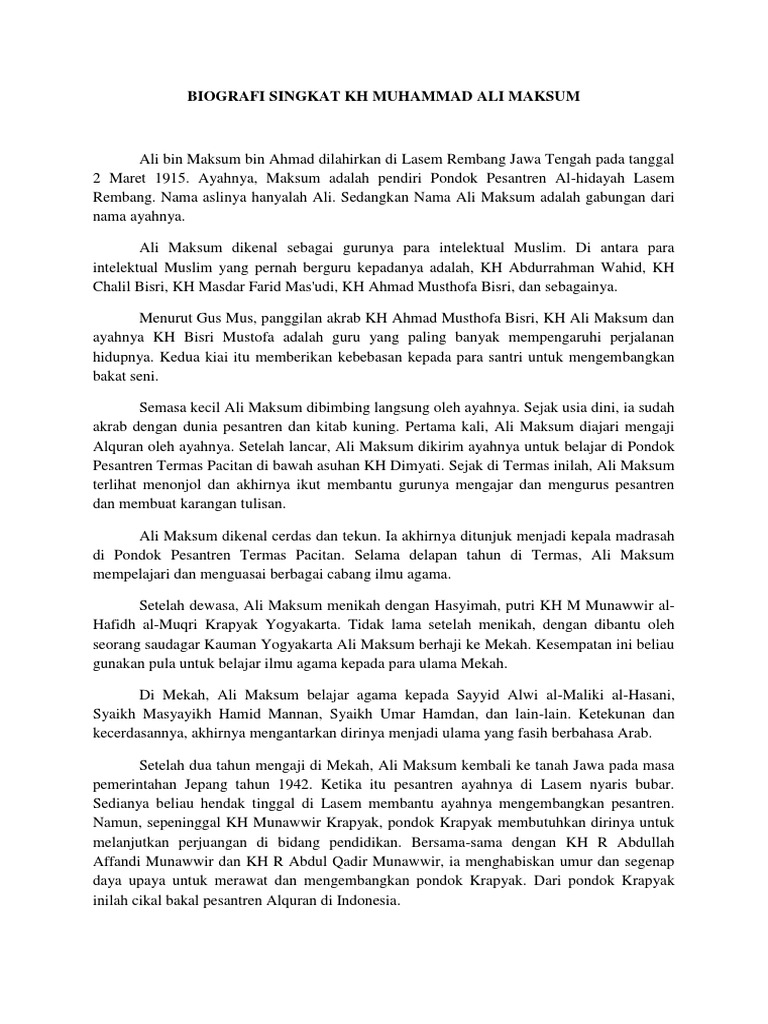 Biografi Singkat KH Muhammad Ali Maksum | PDF