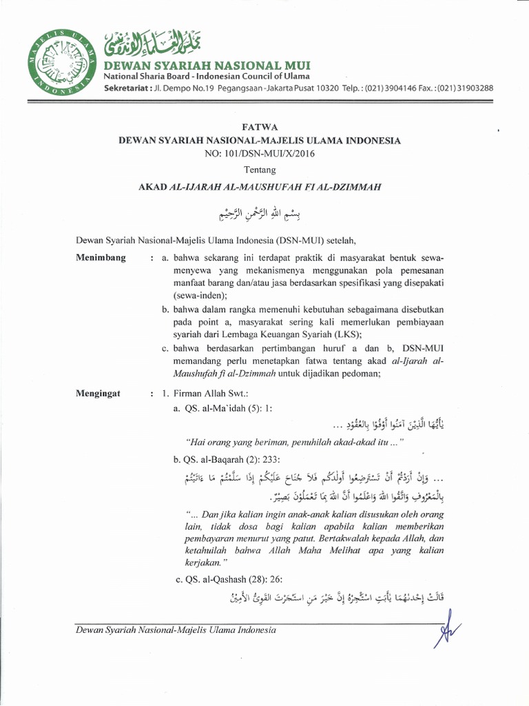 101 - Akad Al-Ijarah Al-Maushufah Fi Al-Dzimmah | PDF