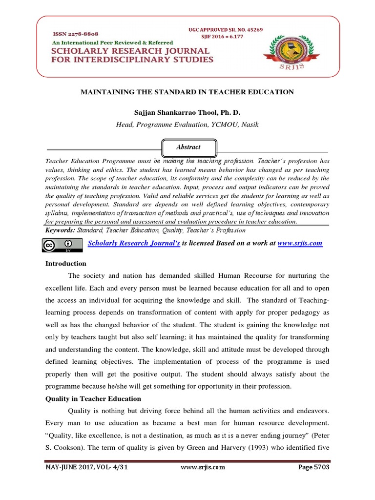 Maintaining The Standard in Teacher Education | PDF | Teacher Education ...