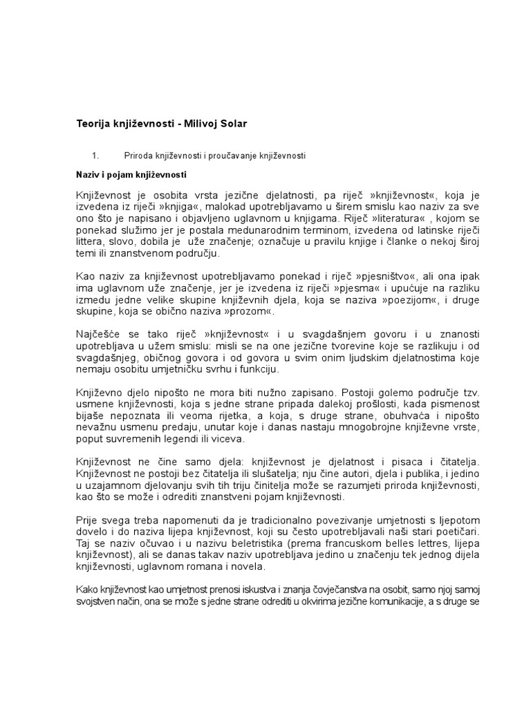 Teorija Knjizevnosti Skripta | PDF