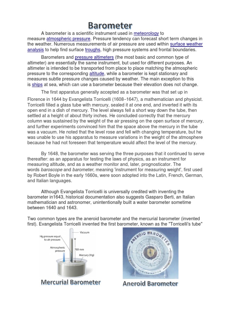 The History and Development of the Barometer: From Torricelli's ...