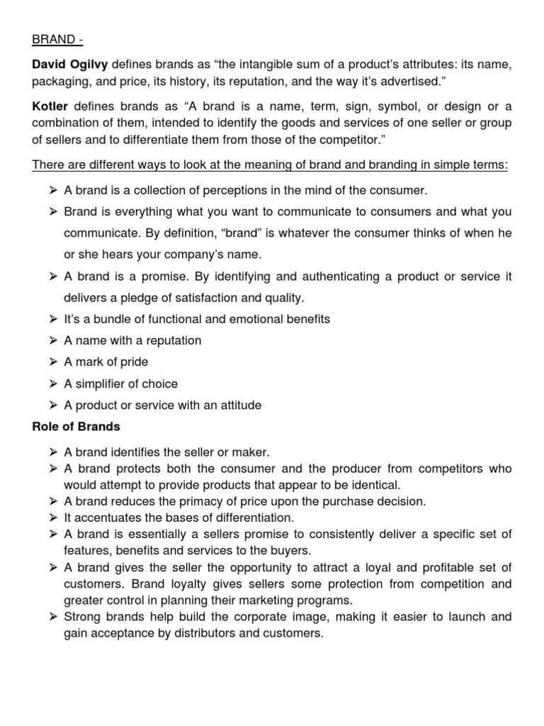 David Ogilvy Defines Brands As "The Intangible Sum of A Product's ...