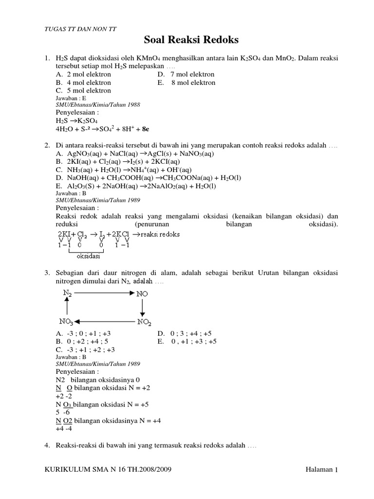 Soal Reaksi Redoks | PDF | Metode & Bahan Ajar | Sains & Matematika
