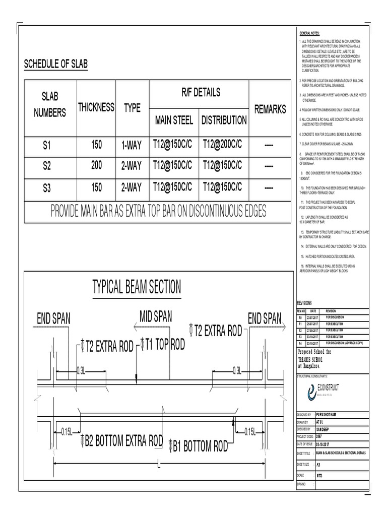 Beam and Slab Schedule with Notes Providing Structural Design ...