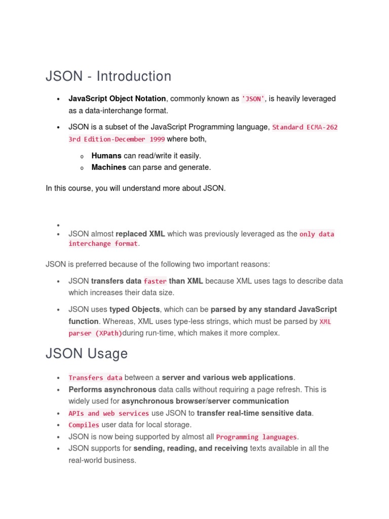 Json Introduction Javascript Object Notation Commonly Known As Pdf Json Software 