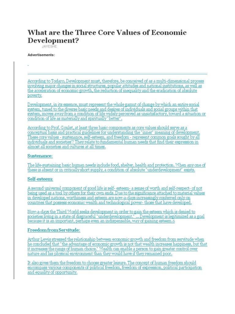 What Are The Three Core Values of Economic Development?: Advertisements ...