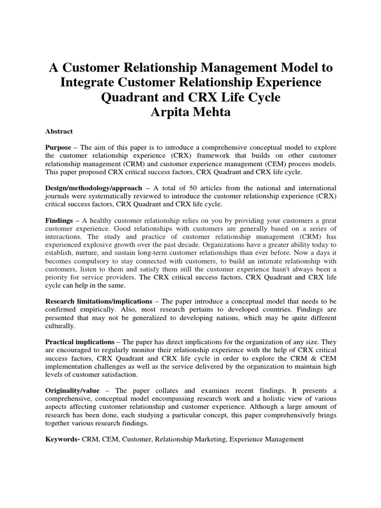 A Customer Relationship Management Model To Integrate Customer ...