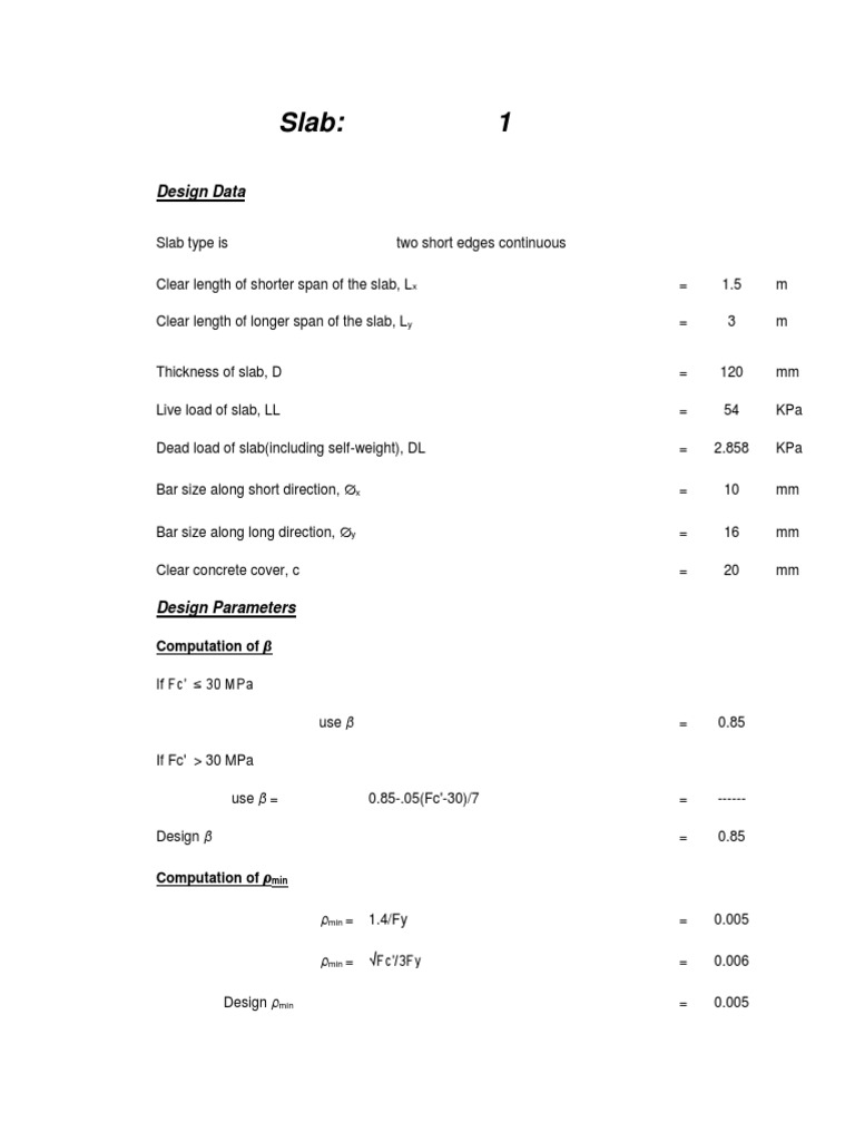 Slab Design Parameters and Calculations | PDF