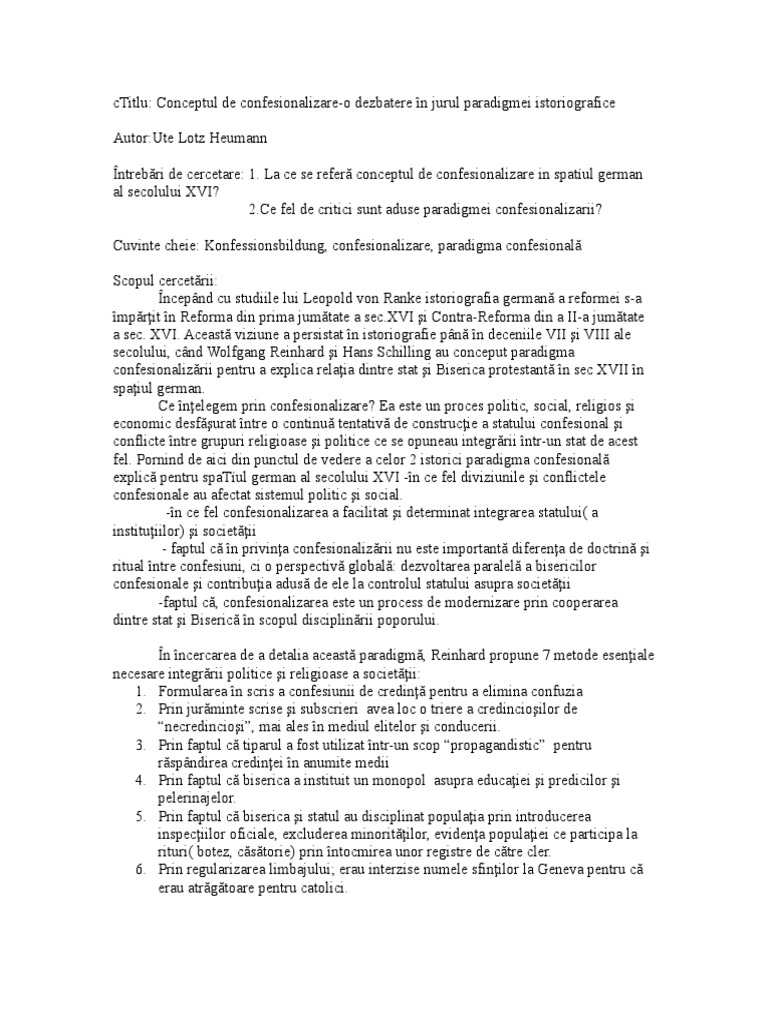 Conceptul de Confesionalizare | PDF