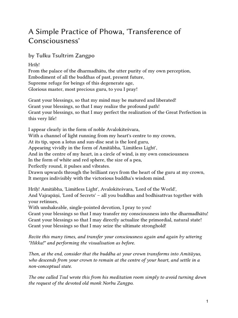 Phowa Practice: Transference of Consciousness | PDF | Dzogchen | Mysticism