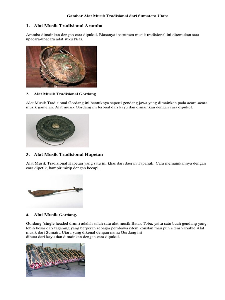 Gambar Alat Musik Tradisional Dari Sumatera Utara | PDF