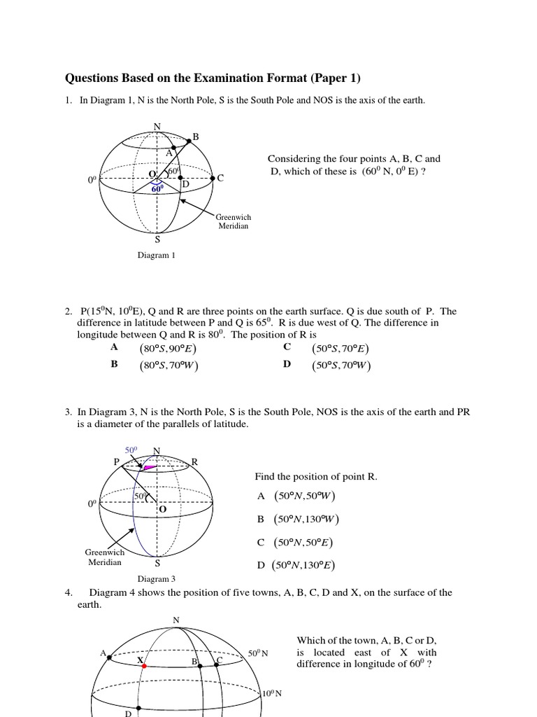 Questions Based On The Examination Format (Paper 1) | PDF | Longitude ...
