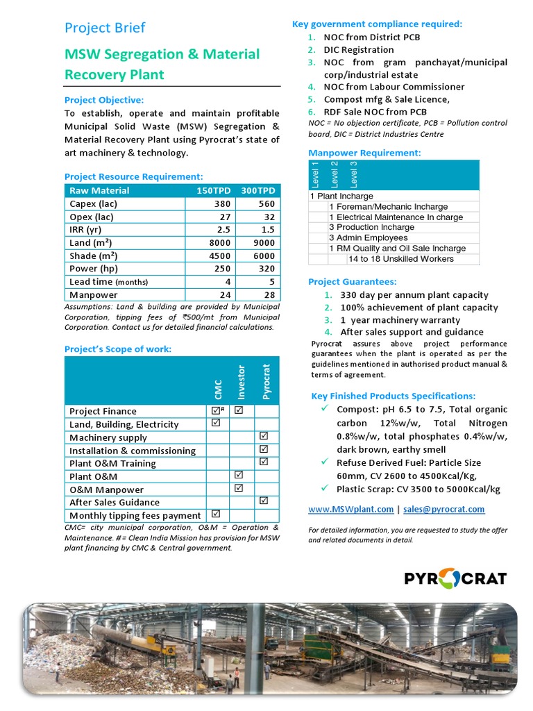 MSW Plant Project Brief REV01 | PDF | Waste | Nature