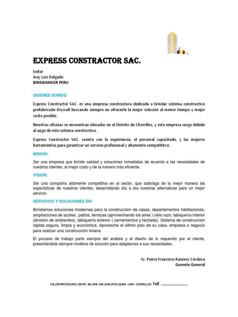 CARTA PRESENTACION Express Constractor | PDF