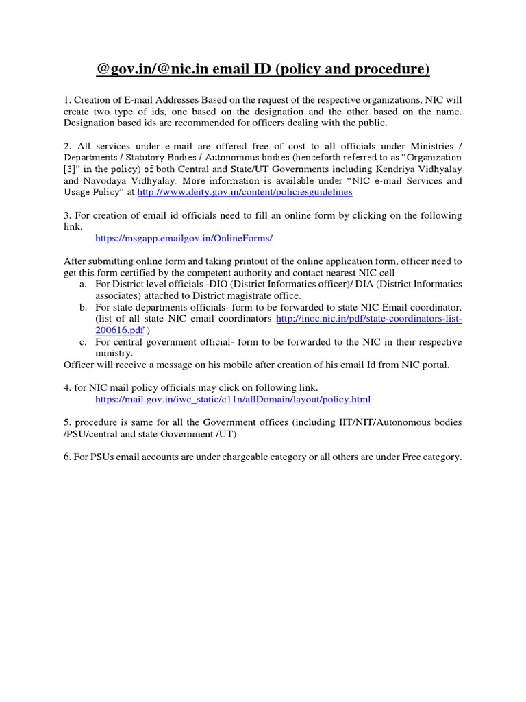 Guidelines for Creation and Usage of @gov.in and @nic.in Email ...