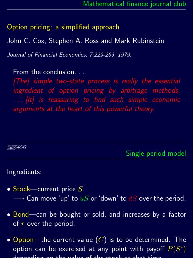 Option Pricing: A Simplified Approach: John C. Cox, Stephen A. Ross and ...
