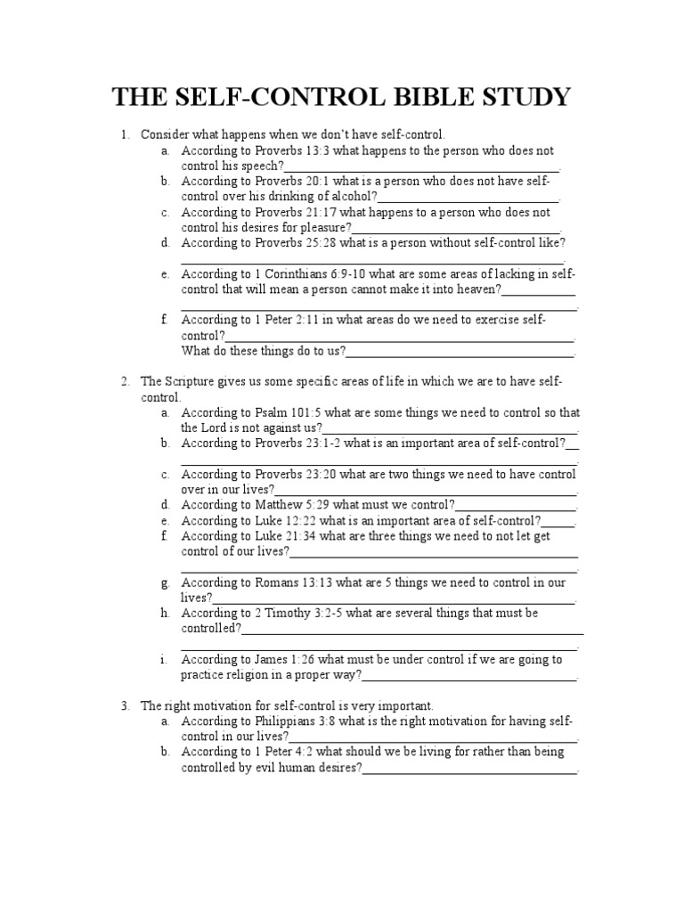 The Self-Control Bible Study | PDF | Self Control | Self-Management