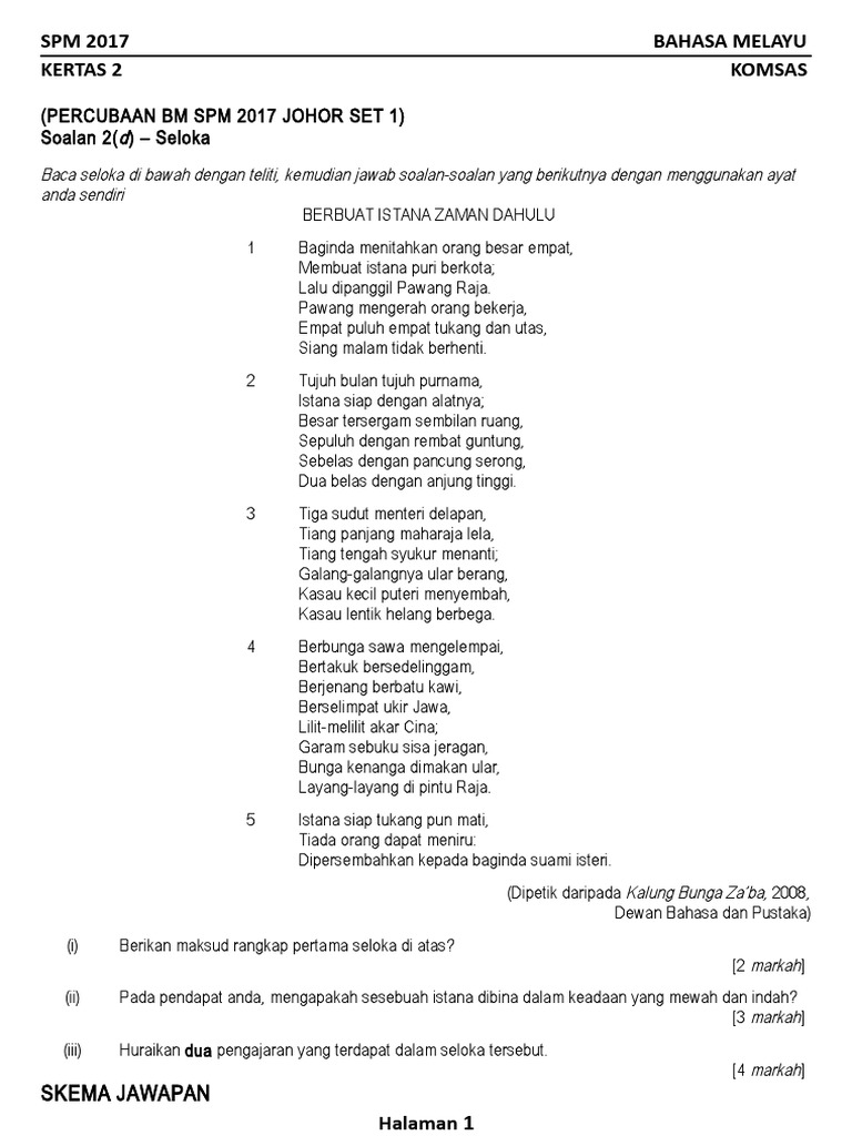 5 Koleksi Soalan Komsas 2d Puisi Moden | PDF