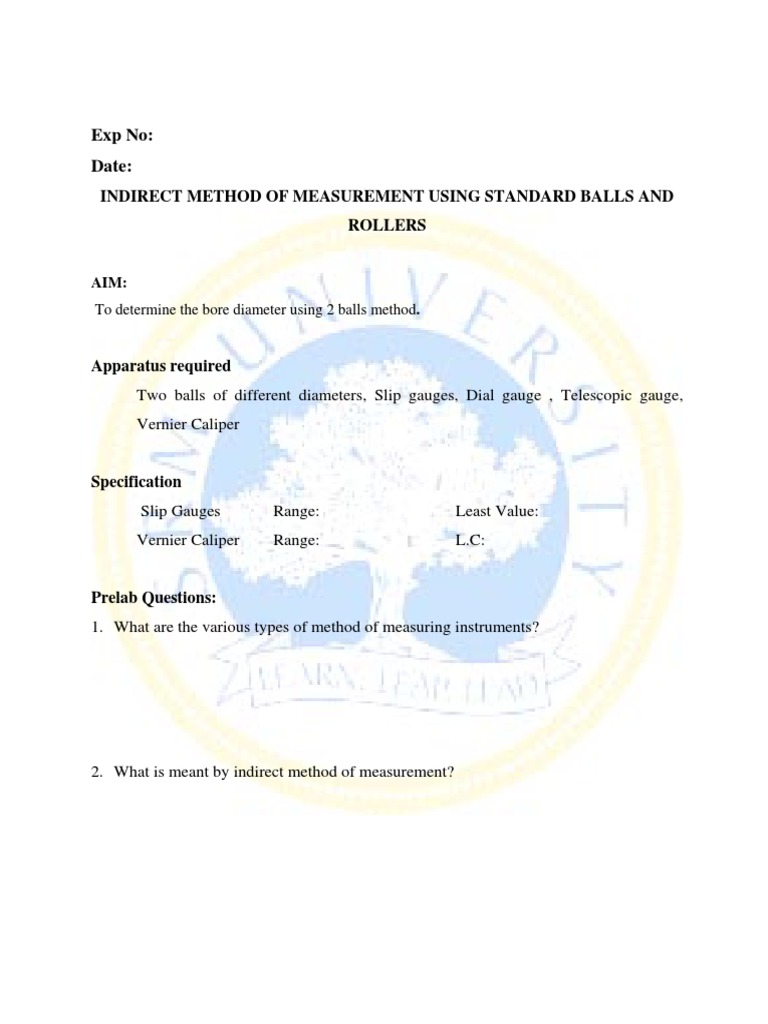 Indirect Method of Measurement 2 Balls | PDF | Measuring Instrument | Tools