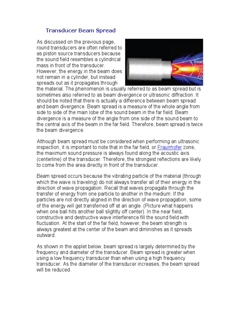 Transducer Beam Spread NDT UT | Sound | Beam (Structure)