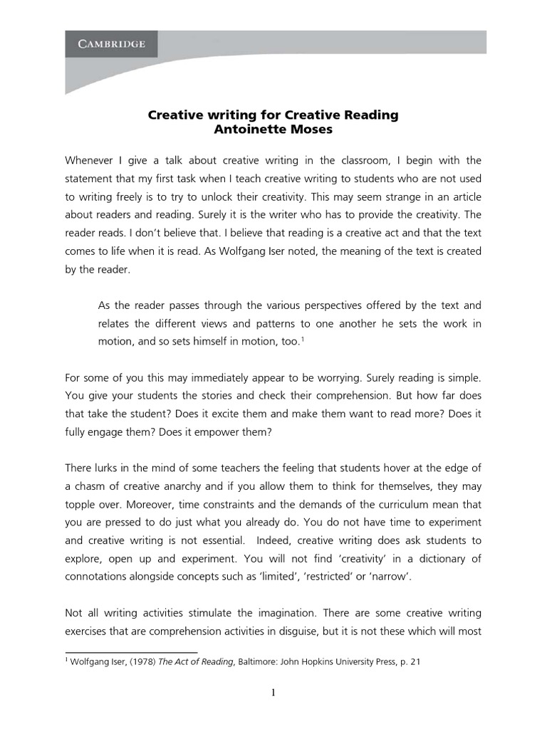 Creative Writing For Creative Reading | PDF | Reading Comprehension ...