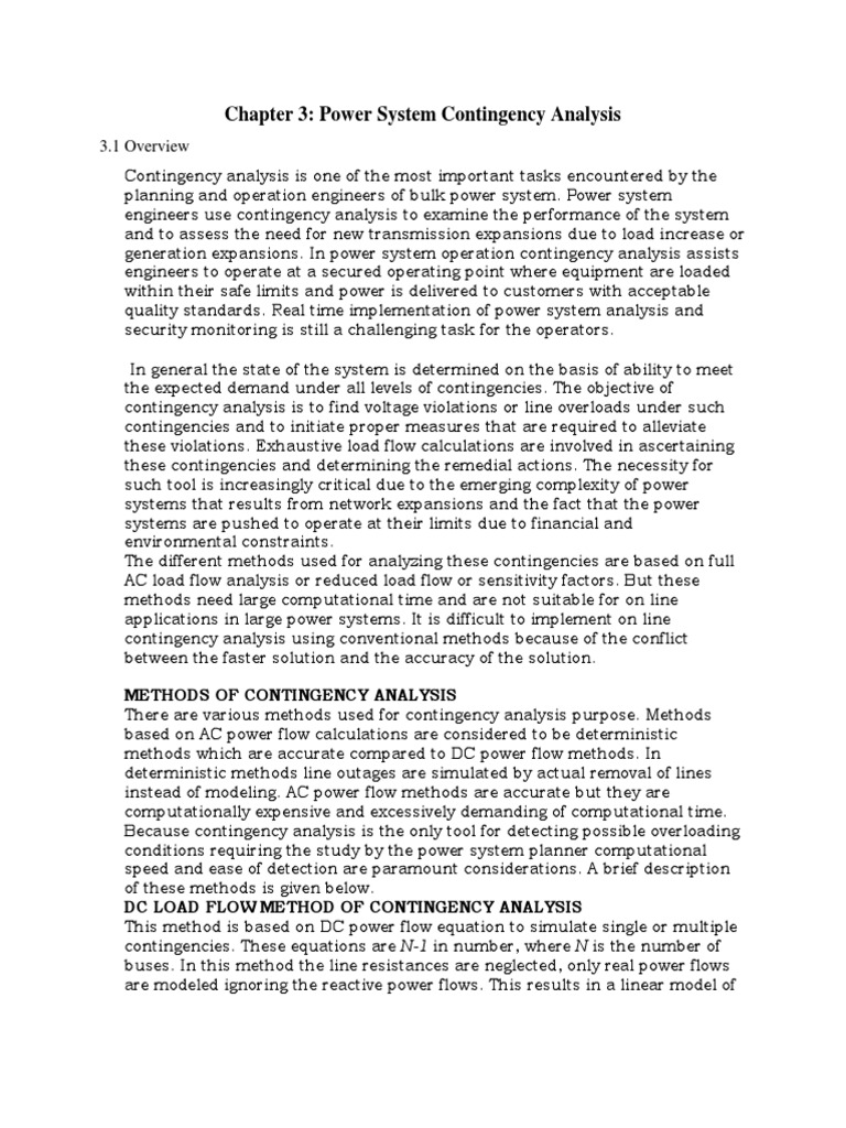 Chapter 3: Power System Contingency Analysis: 3.1 Overview | PDF ...