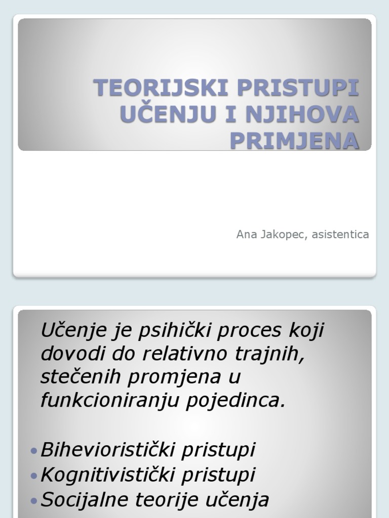 Teorijski Pristupi Učenju I Njihova Primjena | PDF