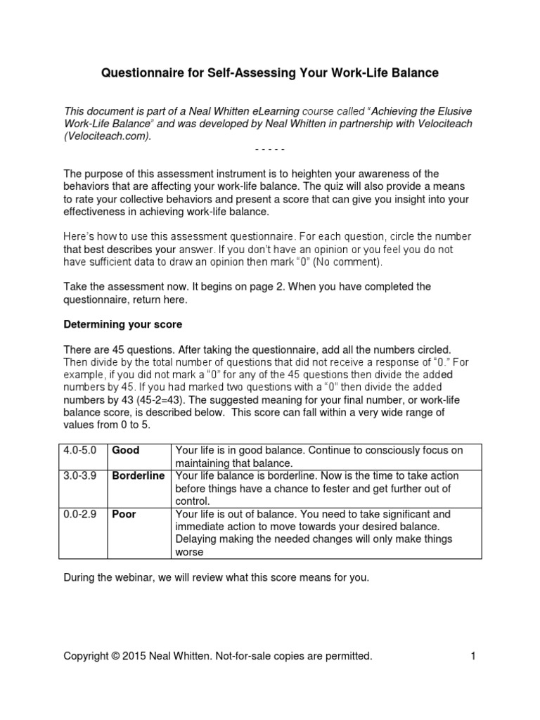 PM Podcast 344 2016-01-01 Handout Self Assessment Questionnaire | PDF ...