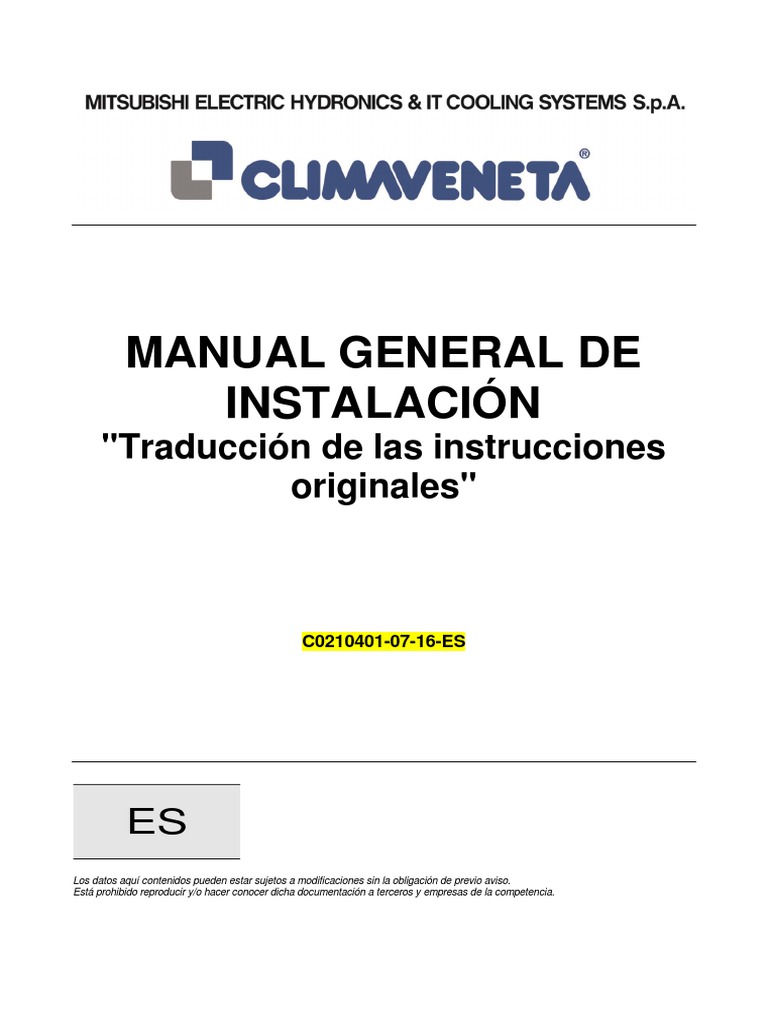 Bombas de Calor CLIMAVENETA - Manual de Instalación General | PDF | Corrosión | Intercambiador ...