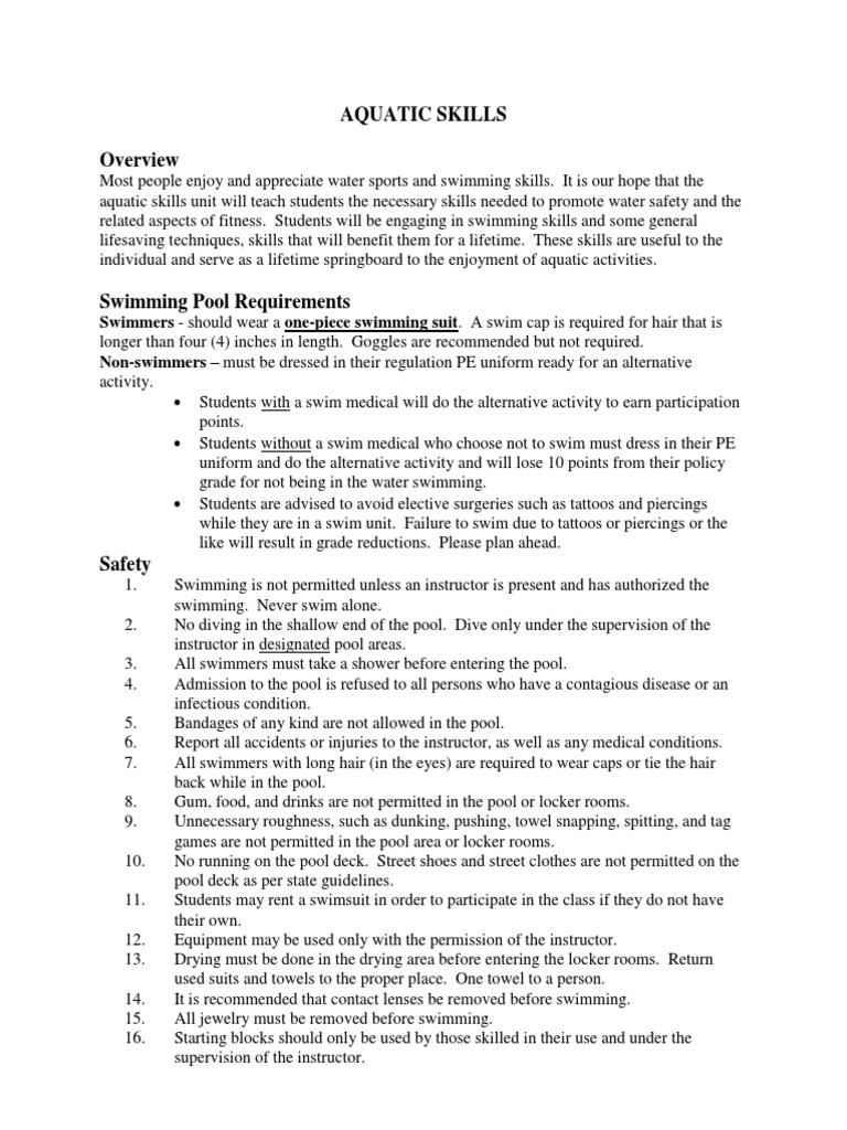 Aquatic Skills | PDF | Water Sports | Swimming