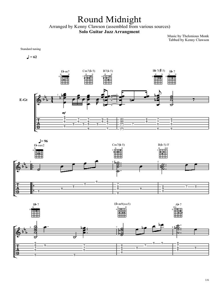 Round Midnight - Solo Guitar Arrangement | PDF | Musical Compositions ...