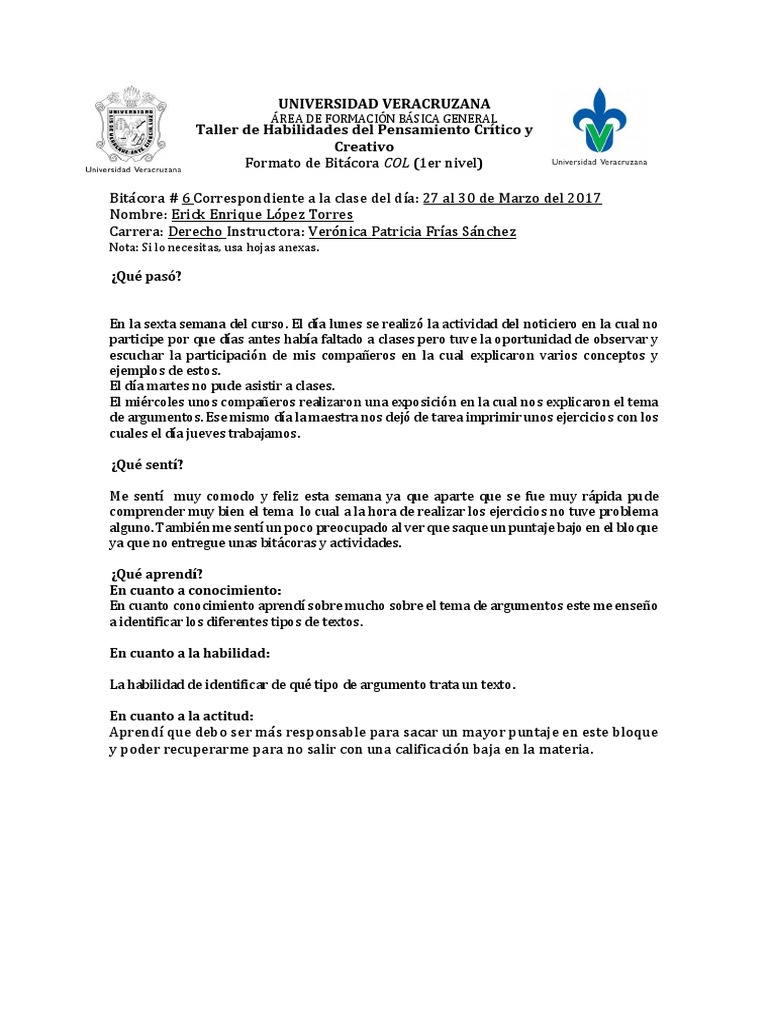 Formato de Bitácora COL | PDF | Cognición | Aprendizaje