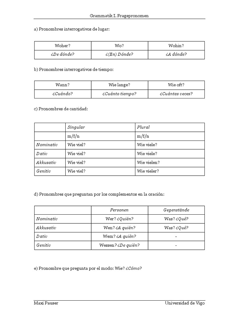 Grammatik I Fragepronomen | PDF