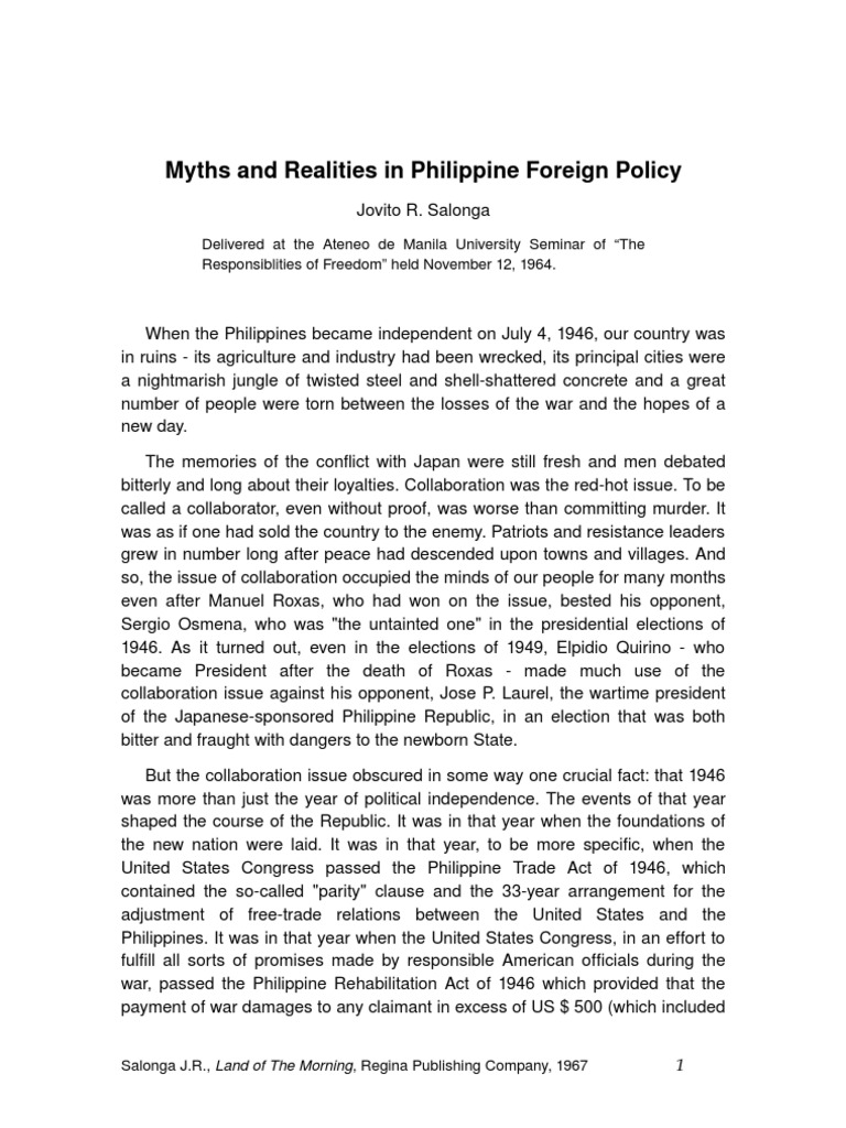 Myths and Realities in Philippine Foreign Policy | PDF | Philippines ...