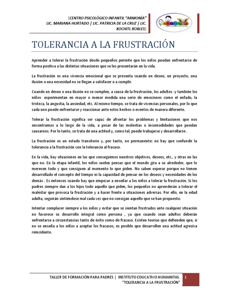 TFP Tolerancia A La Frustración PDF | PDF | Tolerancia | Adultos