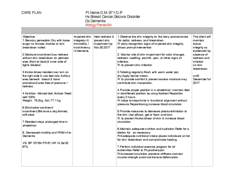Impaired skin integrity r/t to immobility /incontinency | Clinical ...