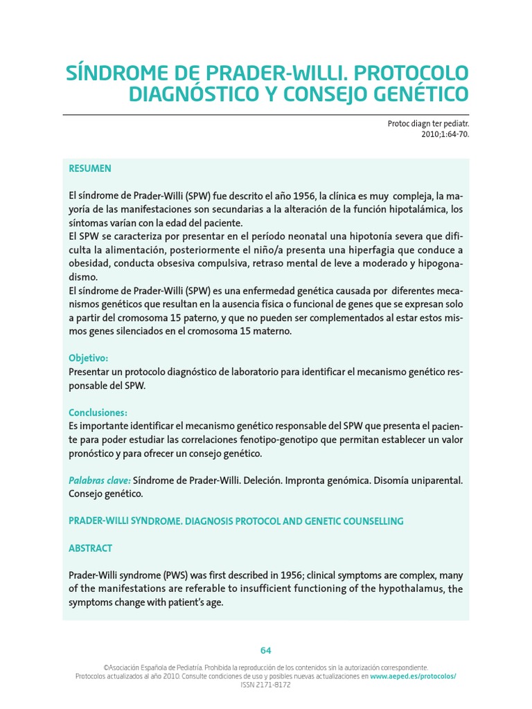 Sindrome de Prader-Willi PDF | PDF | Hibridación in situ fluorescente ...