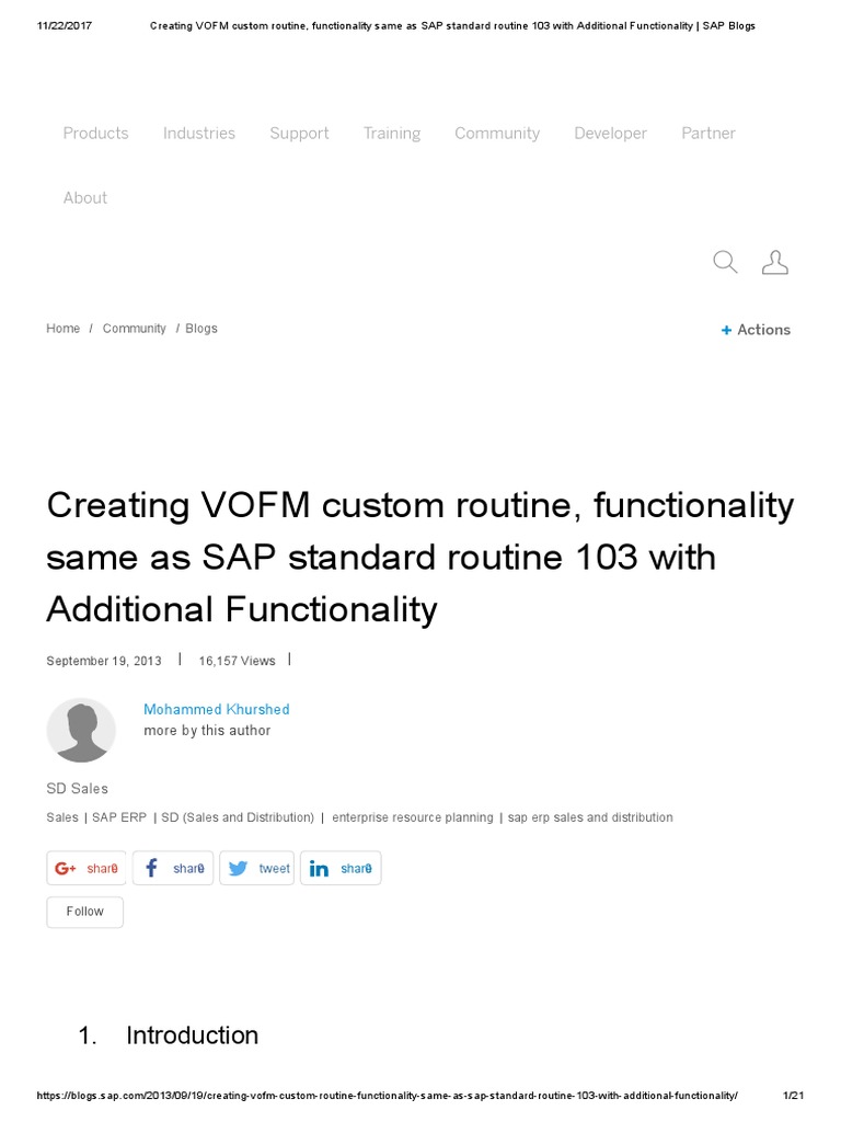 Creating VOFM Custom Routine - SAP Blogs PDF | PDF | Subroutine | Invoice