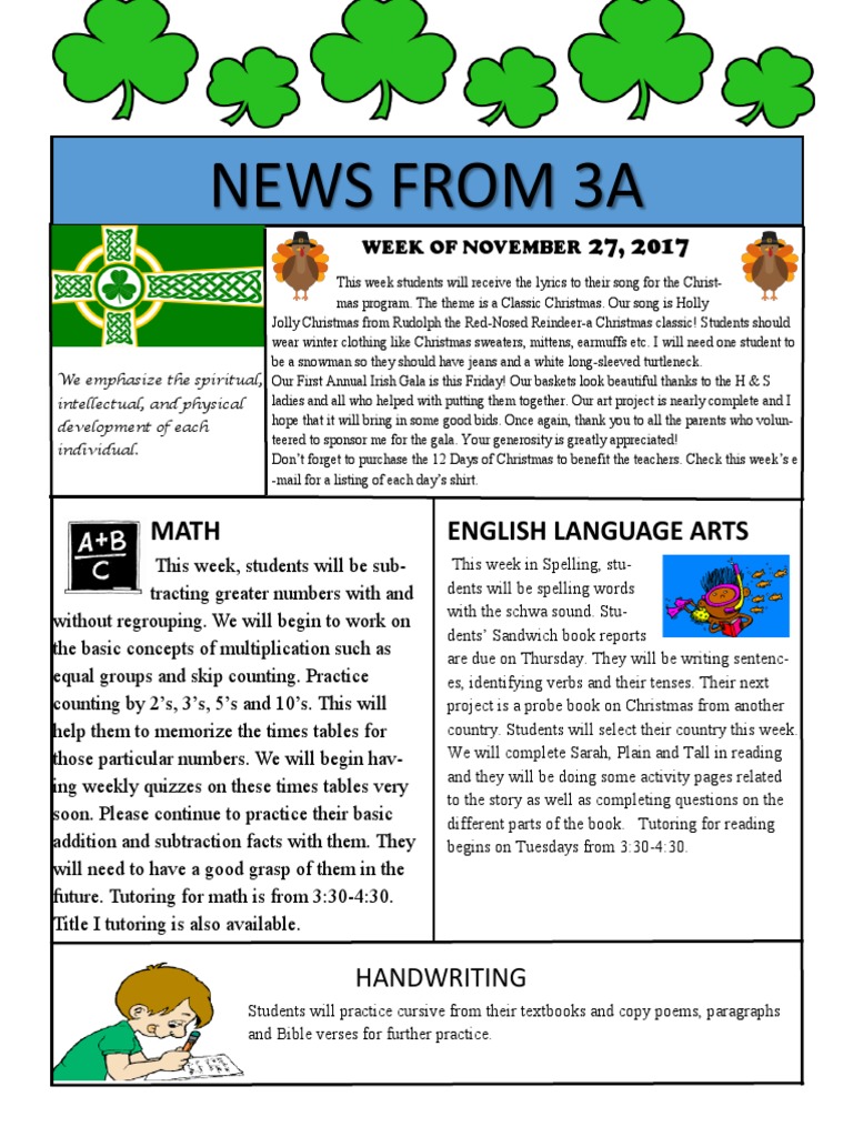 3a Newsletter Week of November 27 2017 | PDF | Christmas | Languages