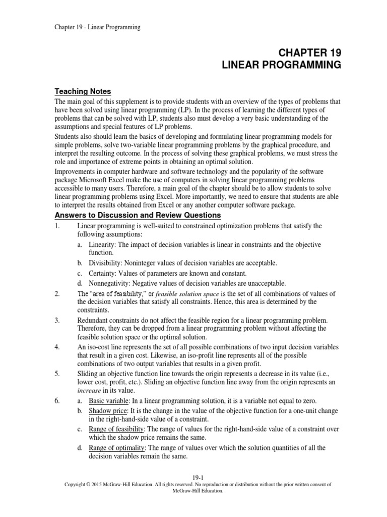 Chapter 19 LInear Programming PDF | PDF | Linear Programming ...