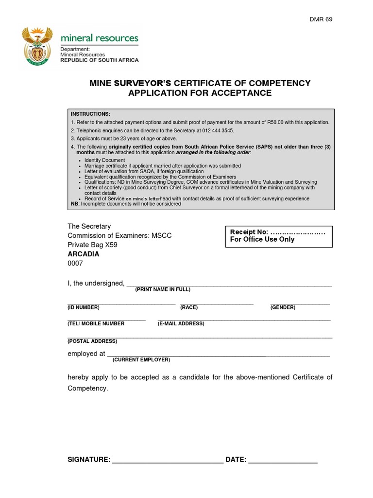 Dmr 69 Mscc Application Form for Acceptance | Business