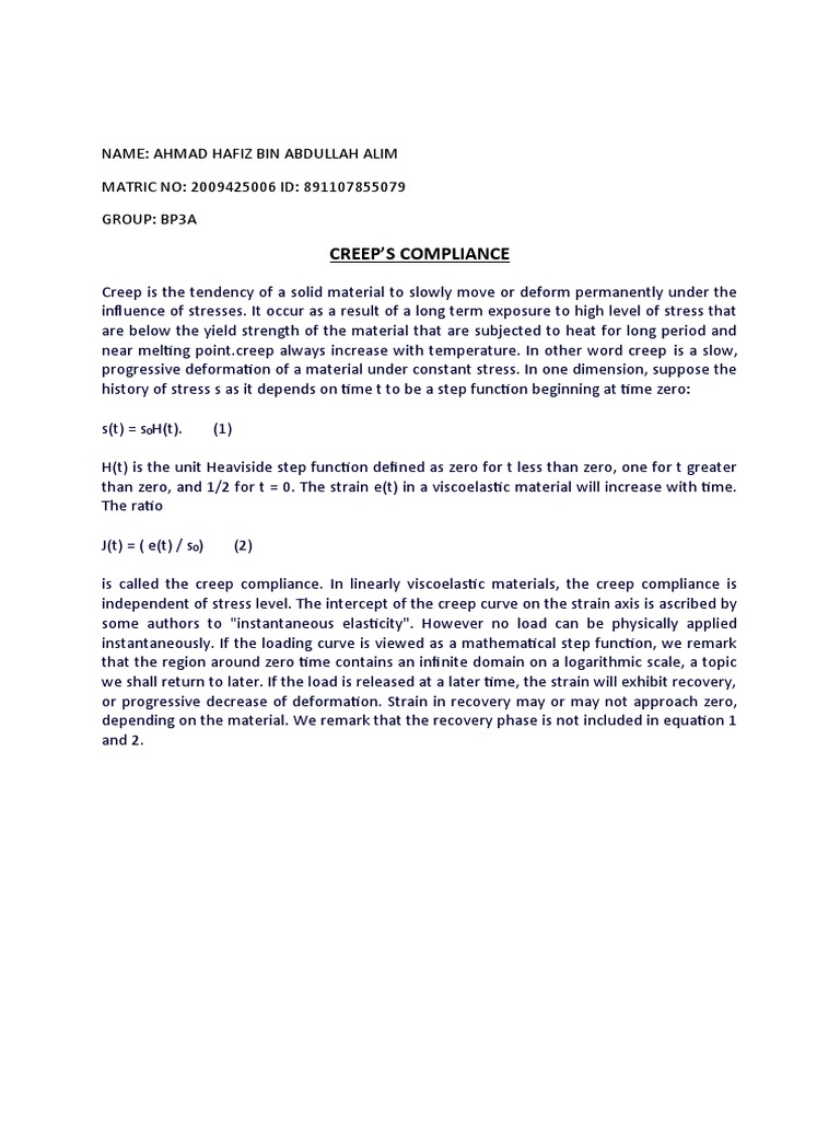 Understanding Creep Compliance in Materials | PDF | Creep (Deformation ...